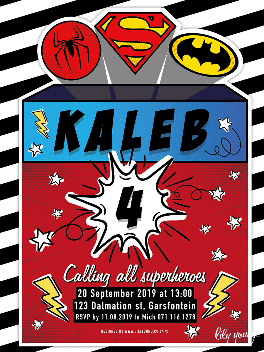 Superhero Online Invitation - NO INSTANT DOWNLOAD – Lily Young Designs