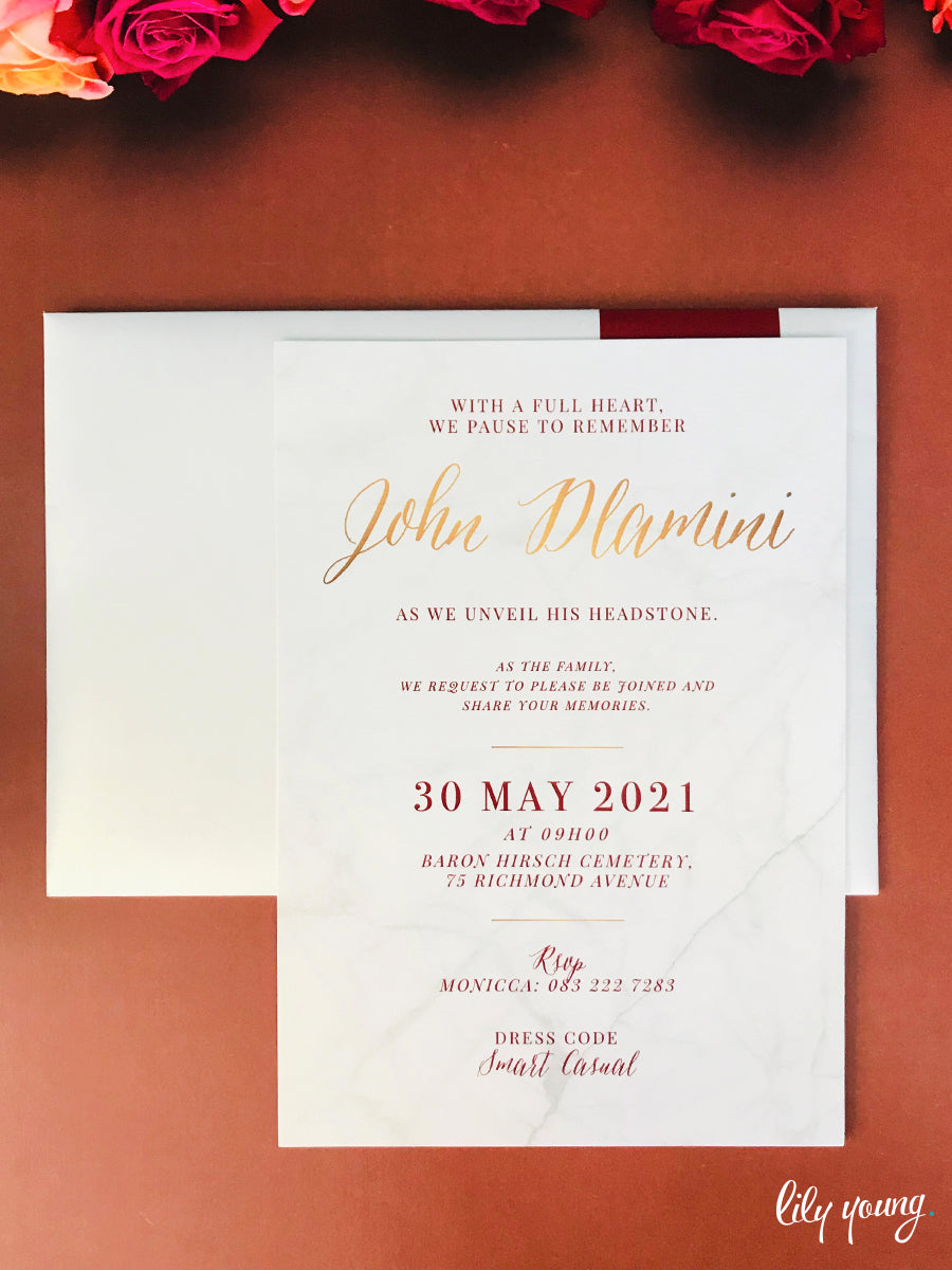 John Printed Tombstone-Unveiling Invitation – Lily Young Designs