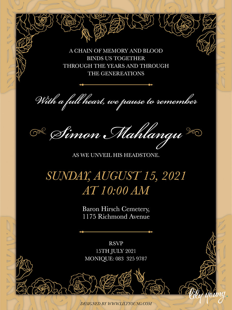 Simon Tombstone-Unveiling Online Invitation – Lily Young Designs